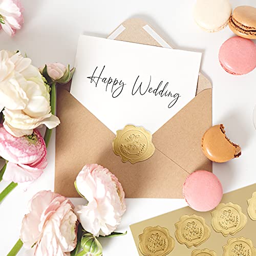 Whaline 500Pcs Gold Embossed Envelope Seals with Love Wax Looking Seal Wedding Stickers Self-Adhesive Envelope Label Foil Stickers for Baby Shower Invitation Party Favor Gift Packaging Greeting Card