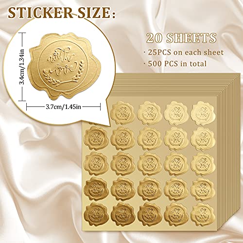 Whaline 500Pcs Gold Embossed Envelope Seals with Love Wax Looking Seal Wedding Stickers Self-Adhesive Envelope Label Foil Stickers for Baby Shower Invitation Party Favor Gift Packaging Greeting Card