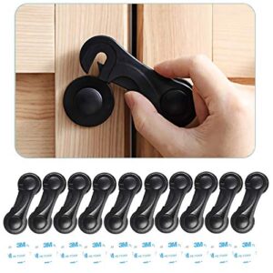 child safety cabinet locks (10 pack) – baby proofing latches lock for drawers, toilet seat, fridge, oven, with 10 extra 3m adhesives (black)