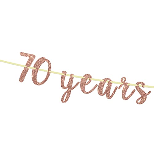 Aonbon Glitter 70 Years Blessed & Loved Banner - 70th Birthday / 70th Anniversary Banner, 70th Birthday / 70th Anniversary Party Decorations - Rose Gold (70)