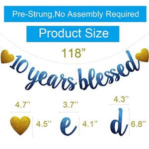 10 Years Blessed Banner, Pre-Strung, Blue Glitter Paper Garlands for 10th Birthday / Wedding Anniversary Party Decorations Supplies, No Amssembly Required,(Blue)SUNbetterland