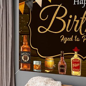 Whisky Birthday Backdrop Banner Decor Black - Whisky Cheer & Beer Theme Aged to Perfection Happy Birthday Party Decorations for Men Women Supplies, 3.9x5.9 ft