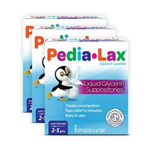 pedia-lax laxative liquid glycerin suppositories for kids, ages 2-5, 6 ct, 3 pack