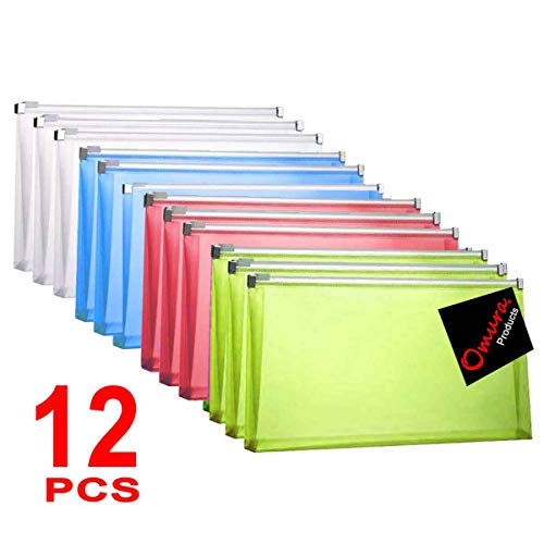 OMURA Plastic Envelopes with Zipper #10 Size (5.25" x 1" x 10"), (Pack 12)