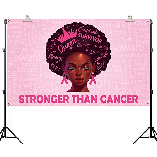 Pudodo Breast Cancer Awareness Backdrop Banner Stronger Than Cancer Pink Ribbon Support Photography Background Wall Decoration