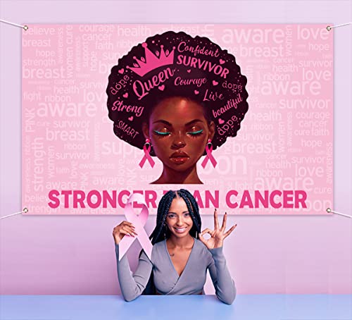 Pudodo Breast Cancer Awareness Backdrop Banner Stronger Than Cancer Pink Ribbon Support Photography Background Wall Decoration