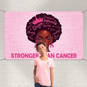 Pudodo Breast Cancer Awareness Backdrop Banner Stronger Than Cancer Pink Ribbon Support Photography Background Wall Decoration