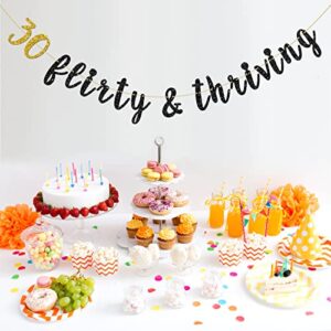 INNORU 30 Flirty & Thriving Banner, Happy 30th Birthday Party Decorations, 30th Anniversary Banner, Cheers to 30 Years Party Decoration Black Glitter