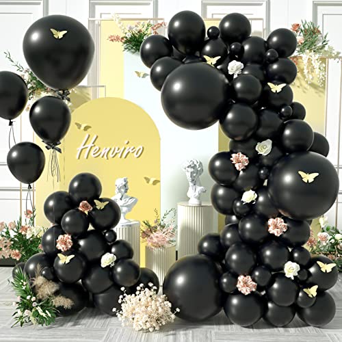 Henviro Black Latex Party Balloons - 154 Pcs 5/10/12/18 Inch Balloons Helium Quality Latex Balloons As Birthday Party Balloons/ Graduation Balloons/ Valentines Day Balloons/ Baby Shower/ Wedding