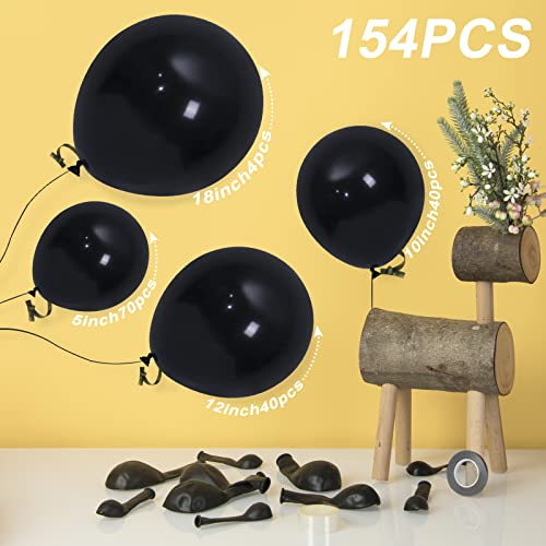 Henviro Black Latex Party Balloons - 154 Pcs 5/10/12/18 Inch Balloons Helium Quality Latex Balloons As Birthday Party Balloons/ Graduation Balloons/ Valentines Day Balloons/ Baby Shower/ Wedding