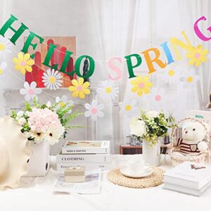 3 Pieces Hello Spring Banners Spring Flower Banner Garland Decoration, Spring Daisies Garlands for Outdoors Indoors Party Hanging Celebrations Decorations (Spring)