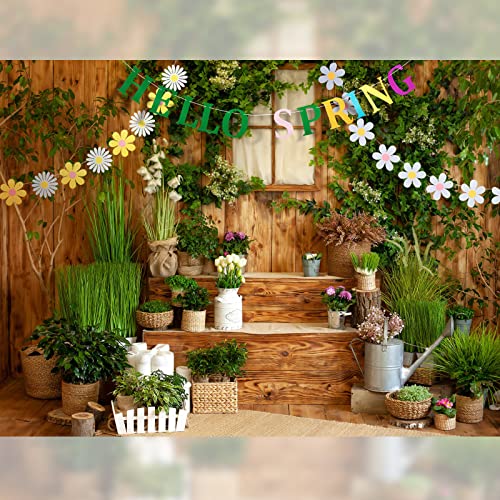 3 Pieces Hello Spring Banners Spring Flower Banner Garland Decoration, Spring Daisies Garlands for Outdoors Indoors Party Hanging Celebrations Decorations (Spring)