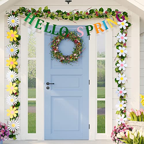 3 Pieces Hello Spring Banners Spring Flower Banner Garland Decoration, Spring Daisies Garlands for Outdoors Indoors Party Hanging Celebrations Decorations (Spring)