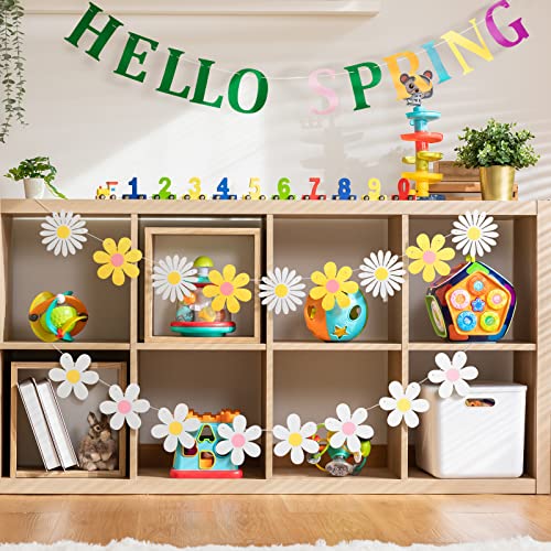 3 Pieces Hello Spring Banners Spring Flower Banner Garland Decoration, Spring Daisies Garlands for Outdoors Indoors Party Hanging Celebrations Decorations (Spring)