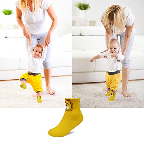 HYCLES Toddler Non-Skid Grips Socks 12 Pairs Baby Kids Sticky Slipper Cotton Crew Socks 1-3 Years Children/Boy/Girl