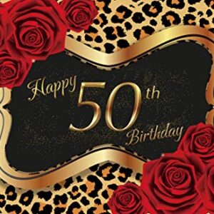 Sexy Leopard Print red Rose Theme for Girl's Woman's 50th Birthday Party Birthday Party Photography Background, Girl Party Banner Dessert Table Decorated 4x6ft