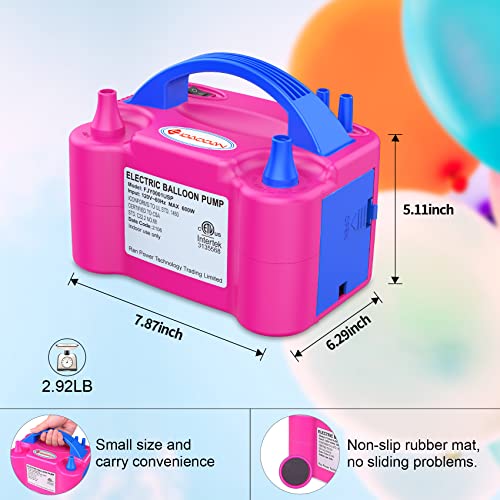 ID IDAODAN Portable Dual Nozzle Rose Red 110V 600W Electric Balloon Blower Pump/Electric Balloon Inflator for Decorations