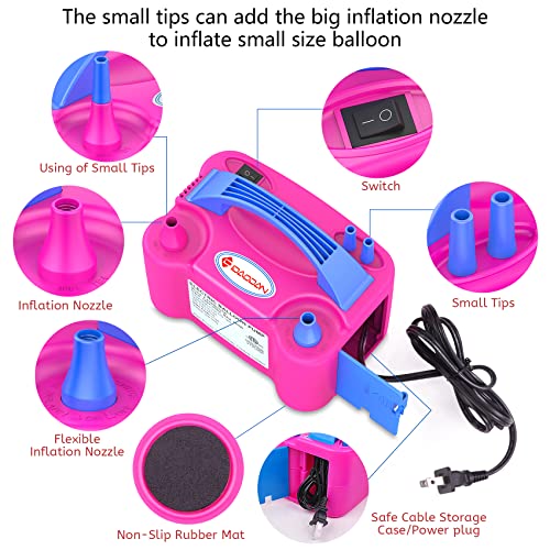 ID IDAODAN Portable Dual Nozzle Rose Red 110V 600W Electric Balloon Blower Pump/Electric Balloon Inflator for Decorations