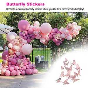 Jyouhin 130 PCS Rose and Pink Balloon Garland Arch Kit, Latex Balloons Rose Gold Butterfly Stickers Wall Decor for Wedding Party Birthday Bridal Shower Baby Shower Girl Boy Decoration