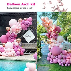 Jyouhin 130 PCS Rose and Pink Balloon Garland Arch Kit, Latex Balloons Rose Gold Butterfly Stickers Wall Decor for Wedding Party Birthday Bridal Shower Baby Shower Girl Boy Decoration