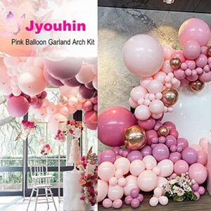 Jyouhin 130 PCS Rose and Pink Balloon Garland Arch Kit, Latex Balloons Rose Gold Butterfly Stickers Wall Decor for Wedding Party Birthday Bridal Shower Baby Shower Girl Boy Decoration