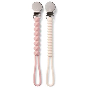 booginhead silicone pacifier clip baby pacifier holder, 2-pack, rose & cream