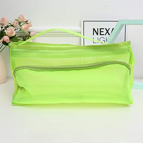 EXCEART Mesh Knitting Bag Woolen Yarn Tote Organizer Net Bag with Zipper Closure Carrying Knitting Needles Sewing Accessories (Light Green)