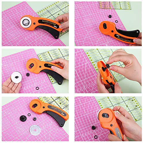 45 mm Rotary Cutter Set-Fabric Cutter with Storage Bag, A4 Self Healing Cutting Mat, Acrylic Ruler, 5 Pcs Replacement Blades and Craft Knife Ideal for Quilting, Crafting, Patchworking