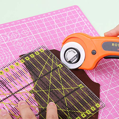 45 mm Rotary Cutter Set-Fabric Cutter with Storage Bag, A4 Self Healing Cutting Mat, Acrylic Ruler, 5 Pcs Replacement Blades and Craft Knife Ideal for Quilting, Crafting, Patchworking