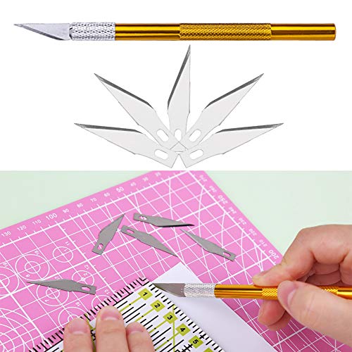 45 mm Rotary Cutter Set-Fabric Cutter with Storage Bag, A4 Self Healing Cutting Mat, Acrylic Ruler, 5 Pcs Replacement Blades and Craft Knife Ideal for Quilting, Crafting, Patchworking