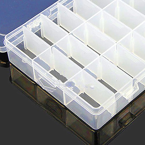 prettDliJUN Useful 24 Compartments Clear Plastic Storage Box Bin Jewelry Earring Case Container Tablet case