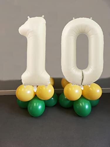 40 Inch Cream White Number 0 Balloons,Large Foil Helium Mylar Birthday Party Balloon 0-9 Matte Nude White Number (0) for Baby Shower Wedding Decorations