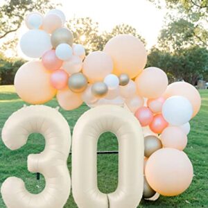 40 Inch Cream White Number 0 Balloons,Large Foil Helium Mylar Birthday Party Balloon 0-9 Matte Nude White Number (0) for Baby Shower Wedding Decorations