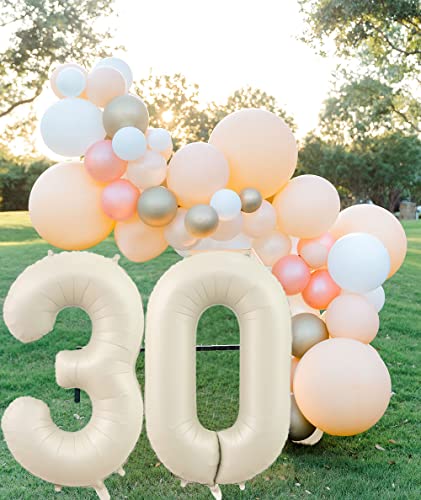 40 Inch Cream White Number 0 Balloons,Large Foil Helium Mylar Birthday Party Balloon 0-9 Matte Nude White Number (0) for Baby Shower Wedding Decorations