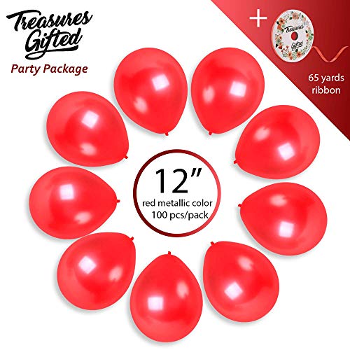 Treasures Gifted Metallic Red Balloons - Pearlized Ruby Red Balloons - Globos Metalicos Rojos, Red Latex Balloons 12 Inch, Globos Rojos Metalicos - Bulk Red Balloons 100 Pack