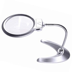 xyk large 2x 5x led lighted magnifier with stand – folding design with 2 led lamp and jumbo 5.5 inch lens – best hands free magnifying glass with light for reading