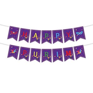 happy purim banner – purim jewish religious banner garland decor- jewish holiday decor carnival party banner mantel fireplace decorations