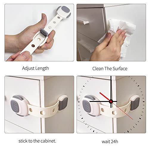 6PCS Baby Proofing Cabinet Locks - Upgraded Child Proof Drawer Locks with Double Safety Lock Latches and Ajustable Strap Length