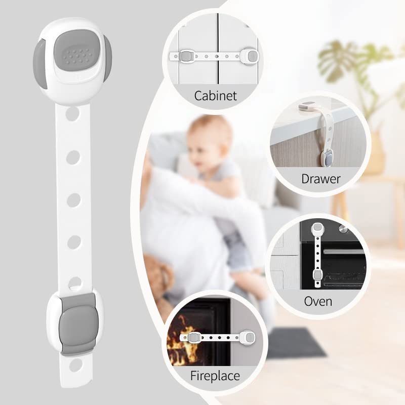 6PCS Baby Proofing Cabinet Locks - Upgraded Child Proof Drawer Locks with Double Safety Lock Latches and Ajustable Strap Length