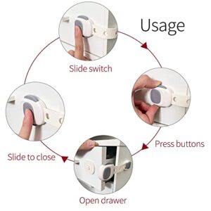 6PCS Baby Proofing Cabinet Locks - Upgraded Child Proof Drawer Locks with Double Safety Lock Latches and Ajustable Strap Length