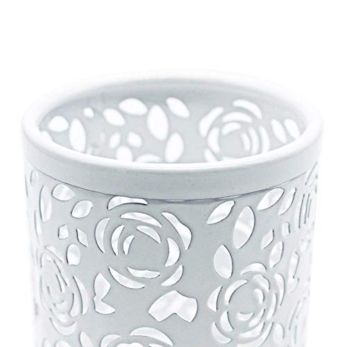 Ciaoed Metal Pencil Pot Holder, Rose Flower Pattern Make Up Brush Cup, Pen Cylinder Container for Desk, White