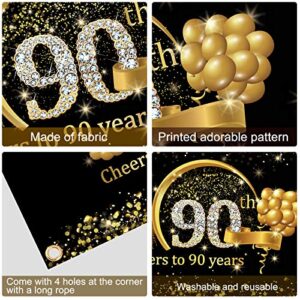 Kauayurk 90th Birthday Banner Backdrop Decorations & Balloon Garland Arch Kit for Men Women, Gold Extra Large Cheers to 90 Years Birthday Party Supplies, Ninety Birthday Poster Photo Booth