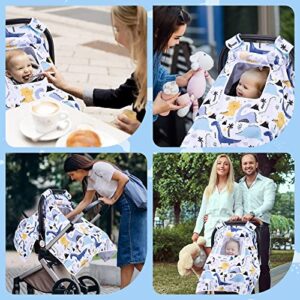 Car Seat Covers for Babies, Baby Car Seat Cover for Girls Boys, Kick-Proof Newborn Carrier Canopy with Breathable Mesh Peep Window, Windproof Stretchy Stroller Canopy(Dinosaur)