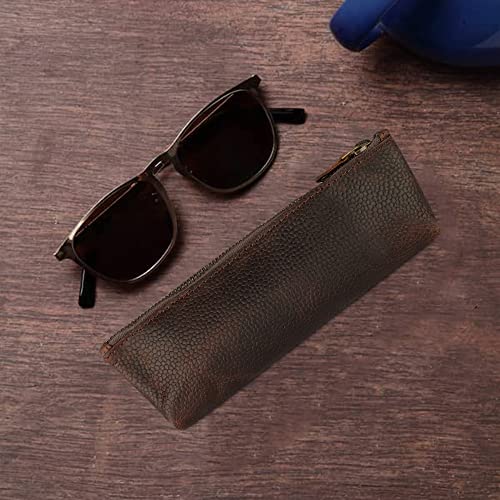 CestAntiQ, Genuine Leather Pen Pouch | Pencil Pouch | Zippered Pen Holder Pouch Craft Tool holder for School, Work & Office | Handy Pen Case | Classic Work Accessories | Brown Handmade Carry On Pouch