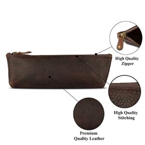 CestAntiQ, Genuine Leather Pen Pouch | Pencil Pouch | Zippered Pen Holder Pouch Craft Tool holder for School, Work & Office | Handy Pen Case | Classic Work Accessories | Brown Handmade Carry On Pouch