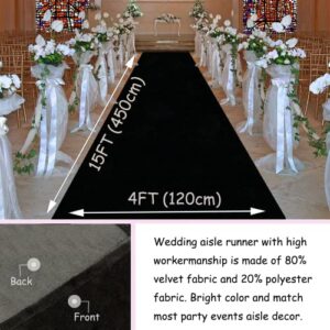 Aisle Runner for Wedding Ceremony Black Velvet Aisle Runner 4FTx15FT Party Carpet Runner Aisle Rug 4FT Wide Aisle Walkway Runner Luxury Velvet Runway for Fashion Shower Christmas Bridal Decor