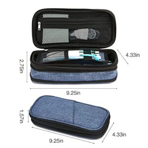 FLUGGER Large Capacity Pencil Case 3 Grids Mens Pencil Case Storage Simple Stationery Bag, Suitable for Teenagers Blue Pencil Case.