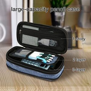 FLUGGER Large Capacity Pencil Case 3 Grids Mens Pencil Case Storage Simple Stationery Bag, Suitable for Teenagers Blue Pencil Case.