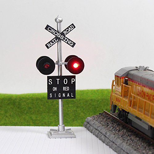 JTD876RP 1 Set HO Scale Railroad Train/Track Crossing Sign 4 Heads LED Made + Circuit Board Flasher-Flashing Red Train Signal Lights Decoration and Party