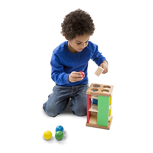 Melissa & Doug Deluxe Pound and Roll Wooden Tower Toy With Hammer - Pound A Ball, Educational Toddler Toys, Wooden Pounding Bench For Ages 2+